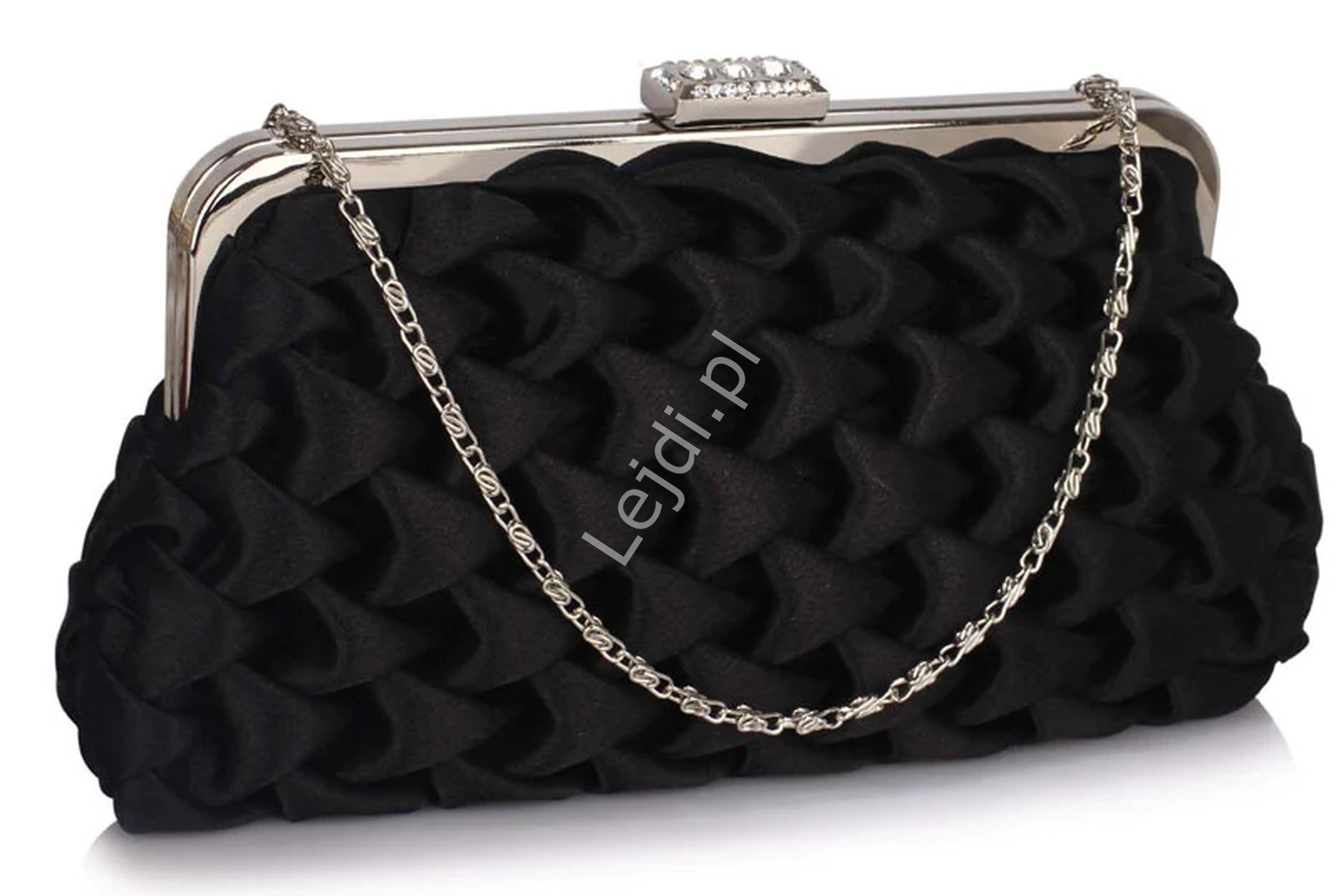 Czarna oryginalna torebka wieczorowa z kryształkowym zapięciem 0321