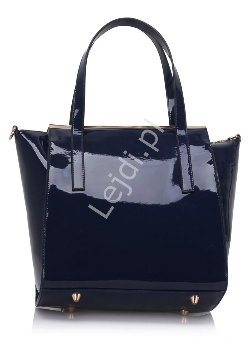 Lakierowana torebka damska granatowa z panterkowymi wstawkami 381