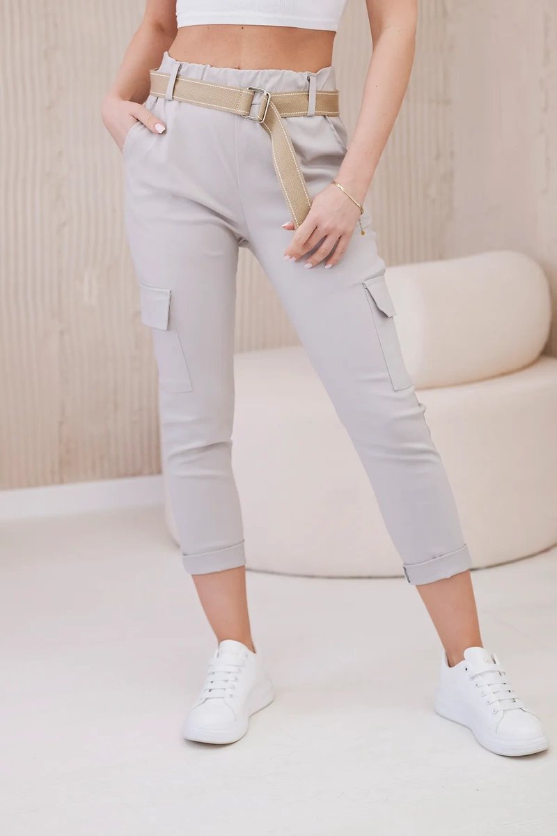 Spodnie cargo z paskiem beżowe - Lejdi.pl